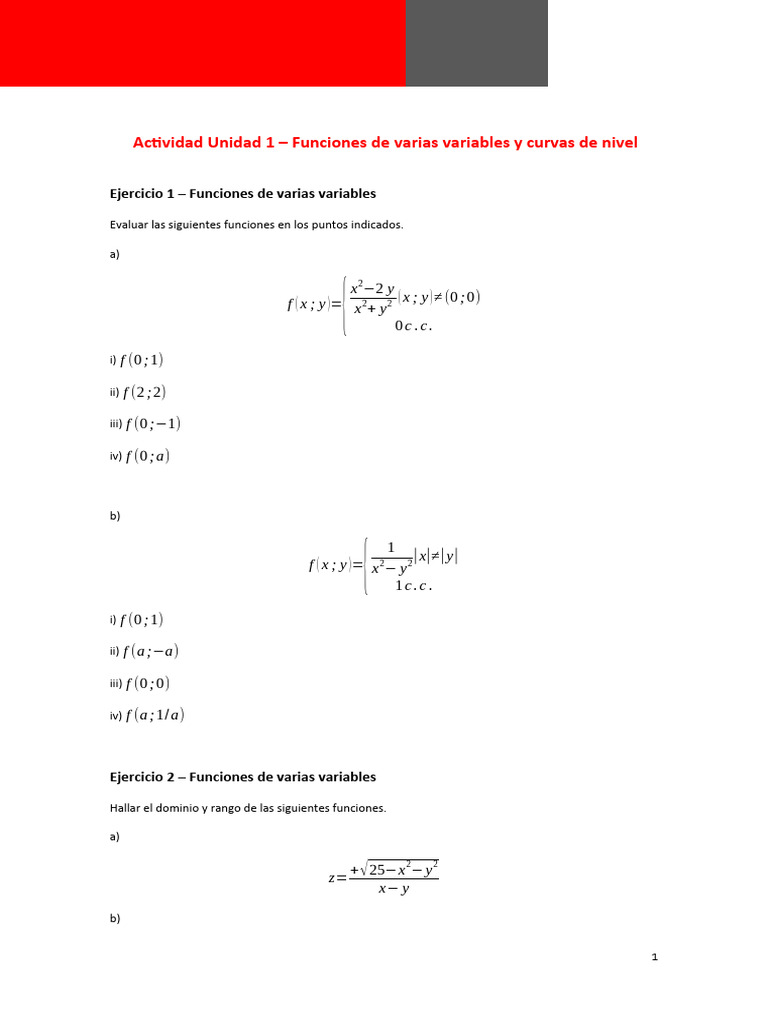 Actividad U1 Funciones de Varias Variables y Curvas de Nivel | PDF | Función (Matemáticas ...