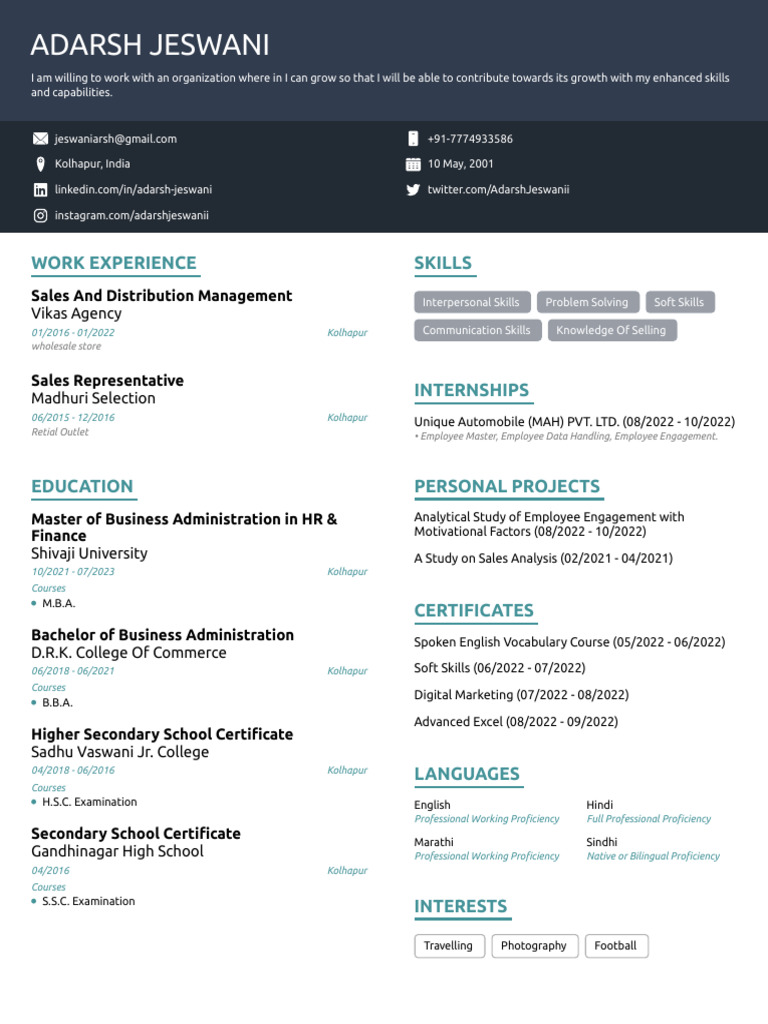 Adarsh Jeswani (Resume) | PDF | Business | Human Communication