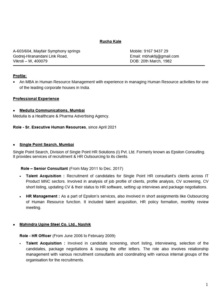 Rucha+Kale HR+CV+ +updated | PDF