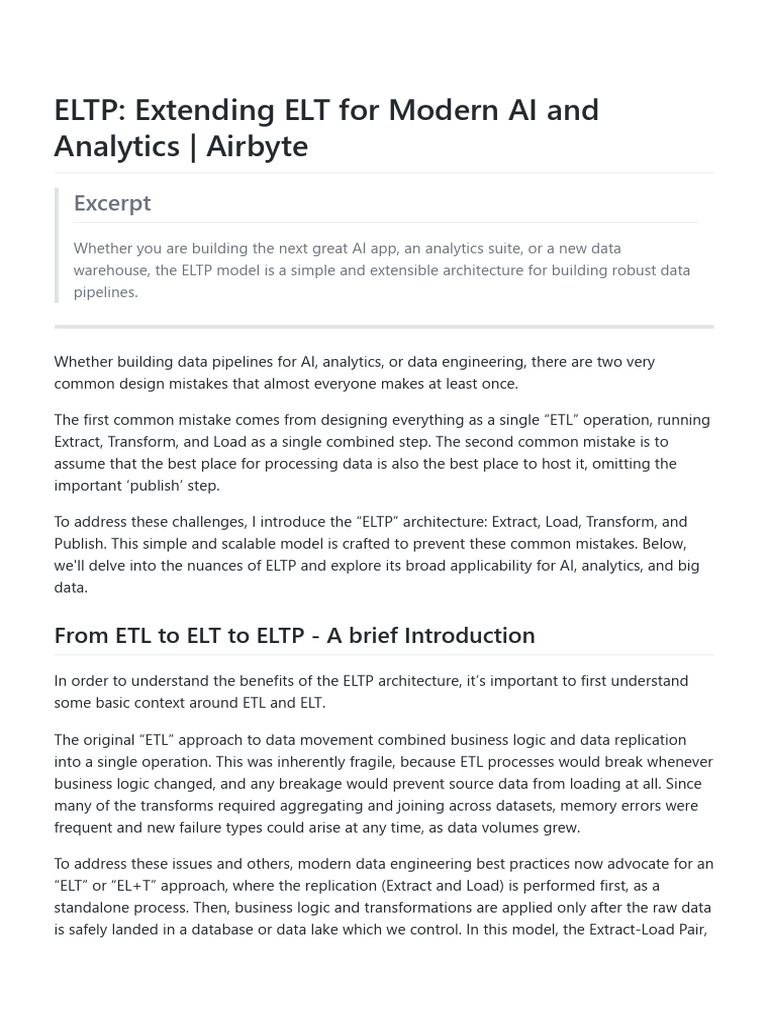 ELTP Extending ELT For Modern AI and Analytics Airbyte | PDF | Databases | Computing