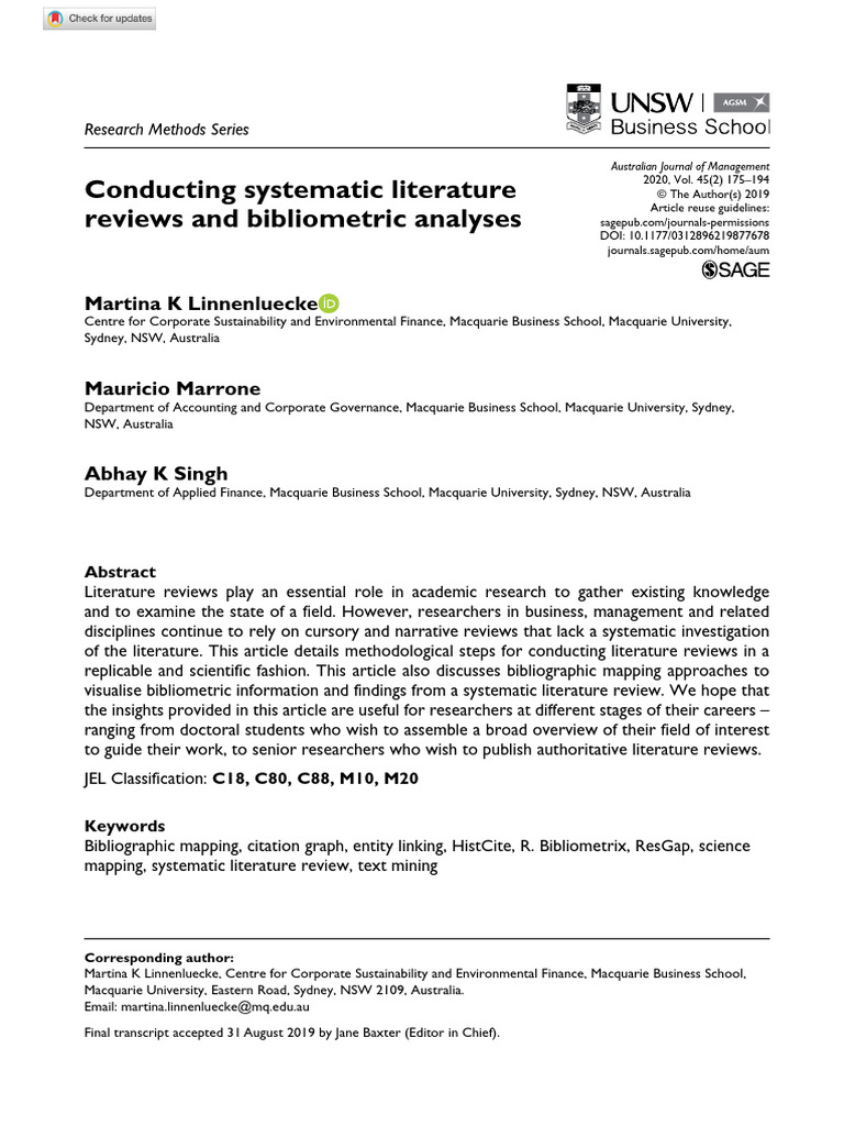 Conducting Systematic Literature - Reviews and Bibliometric Analyses ... Conducting Systematic Literature - Reviews and Bibliometric Analyses ...