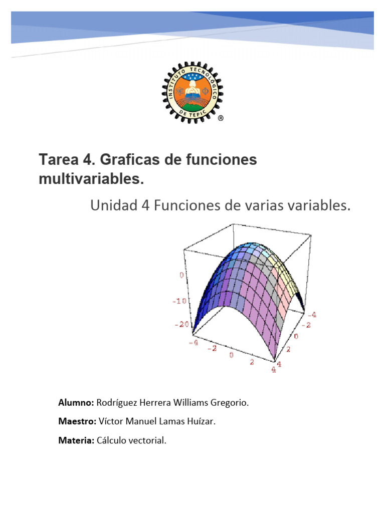 Tarea Tema 4 y 5 B) Gráficas de Funciones de Varias Variables | PDF