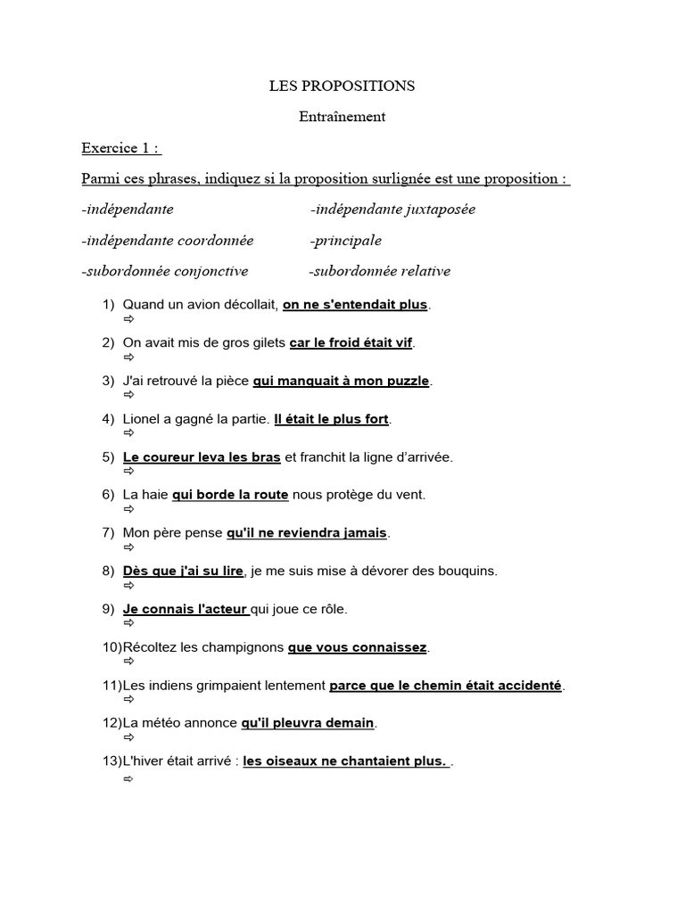 Français-Les Propositions Exercices | PDF | Méthodes et références ...