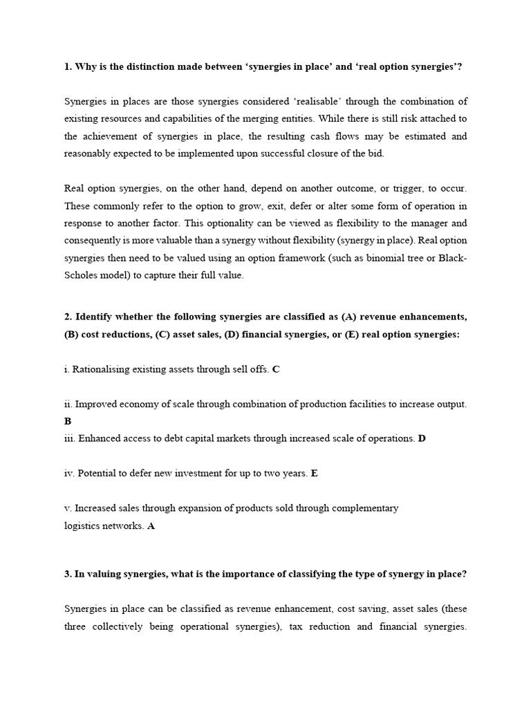 Synergy Analysis in Mergers and Acquisitions | PDF | Option (Finance ...