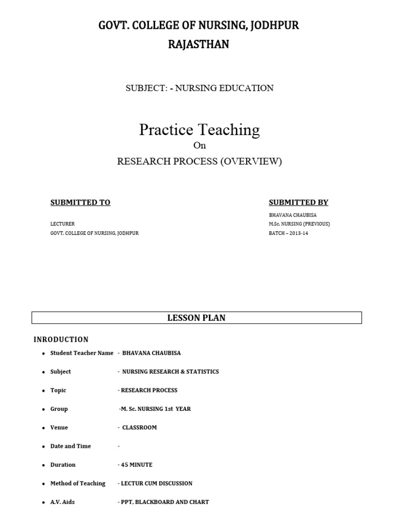 LESSON PLAN ON RESEARCH PROCESS | PDF | Statistics | Hypothesis