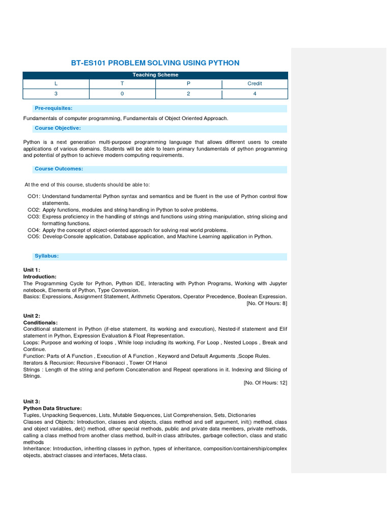 Python Syllabus Pdf Python Programming Language Class Computer