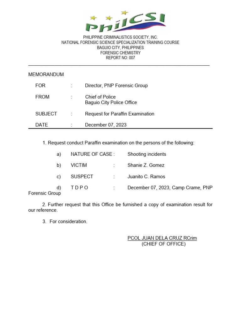 Request for Paraffin Examination Report | PDF | Games & Activities | Law