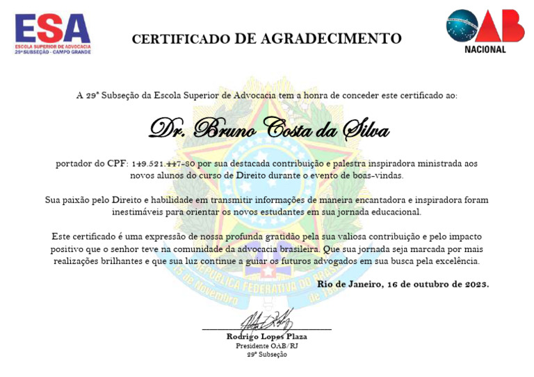Certificado de Agradecimento | PDF