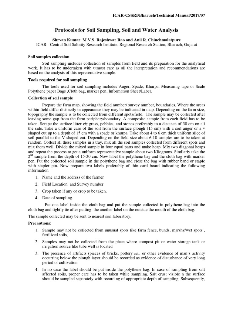 Protocol For Soil Sampling | PDF | Ph | Sodium Protocol For Soil Sampling | PDF | Ph | Sodium