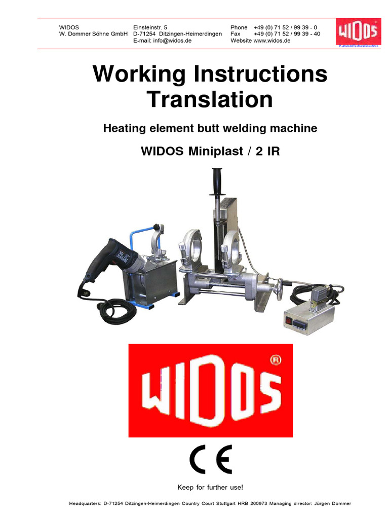 WIDOS Miniplast User Guide | PDF | Pipe (Fluid Conveyance) | Welding