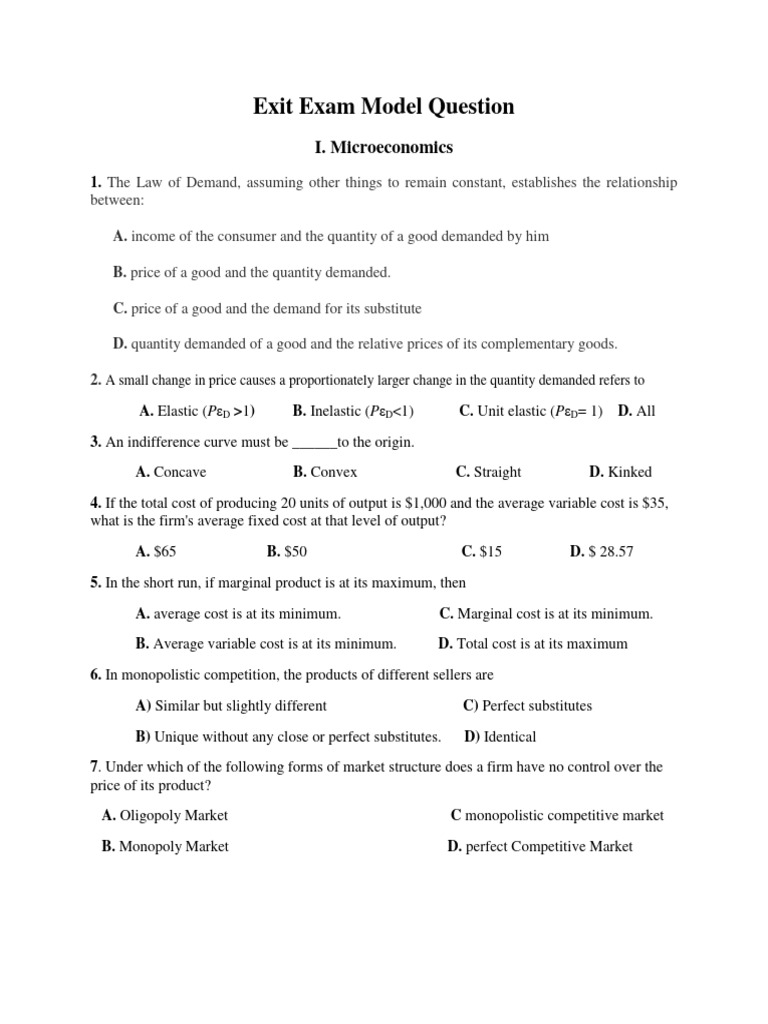 Exit Exam Model | PDF | Elasticity (Economics) | Demand