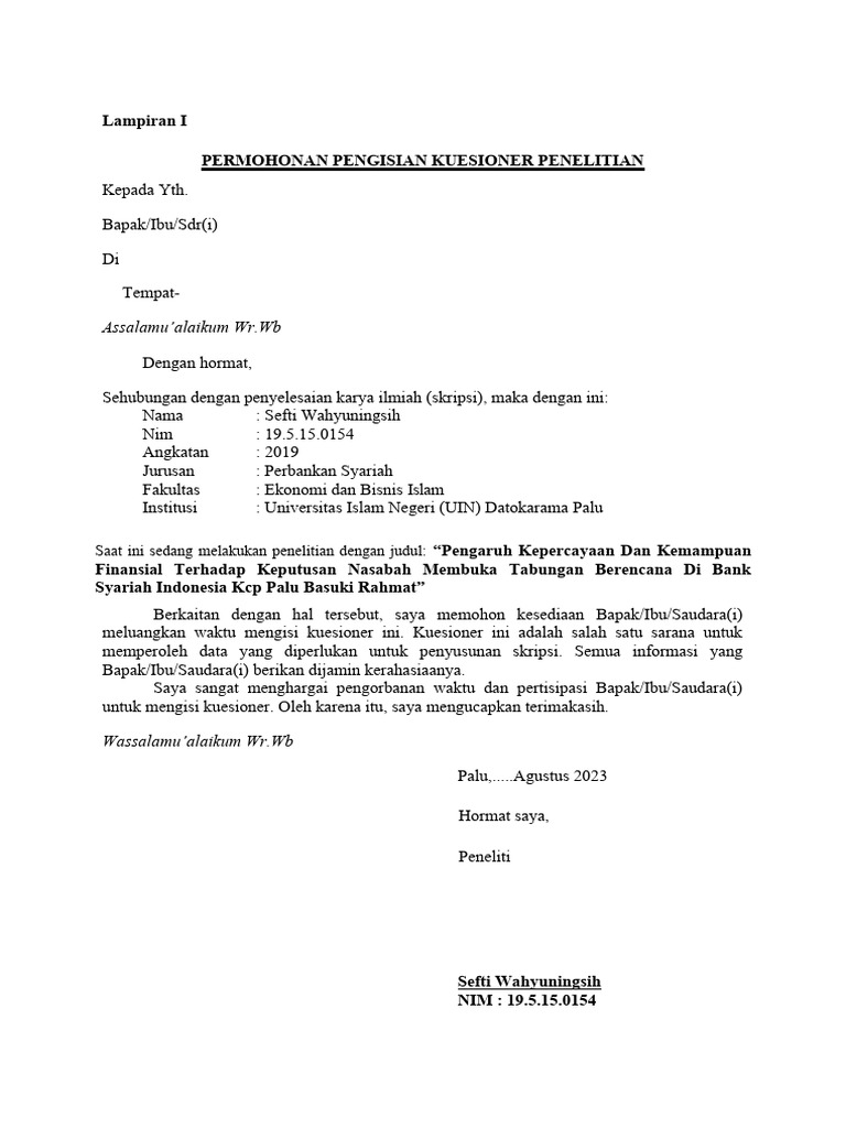 Kuesioner Sefti | PDF