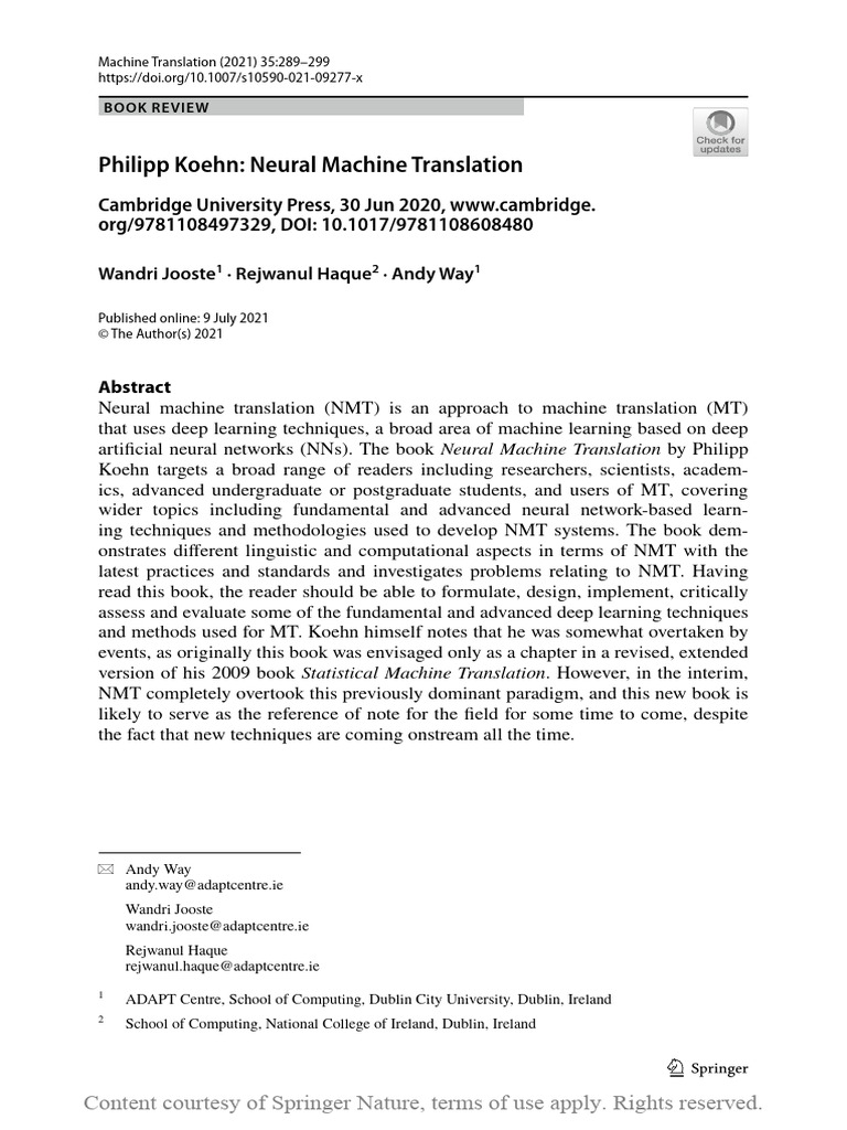 Philipp Koehn Neural Machine Translation | PDF