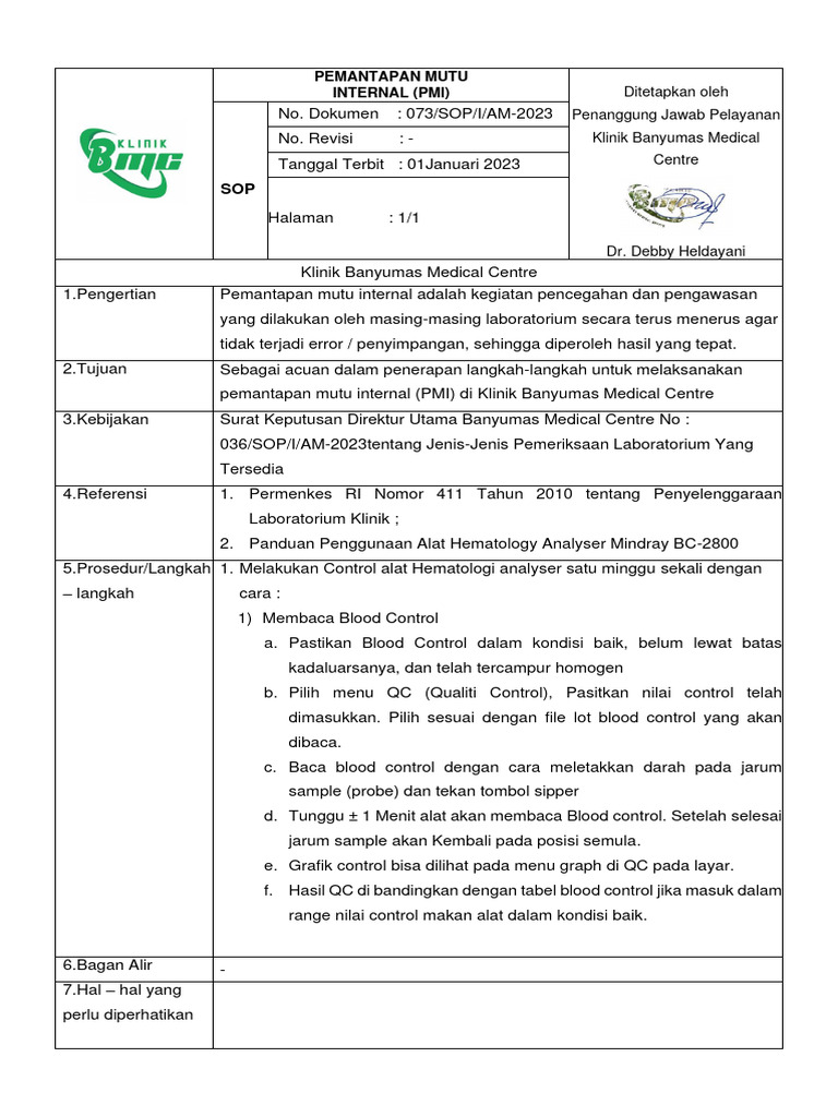 Sop Pmi Klinik Bmc (1) | PDF