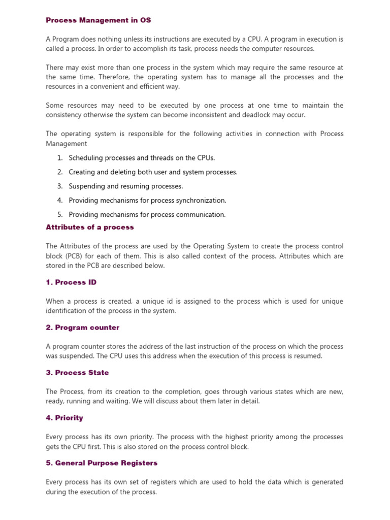 Process Management in OS | PDF