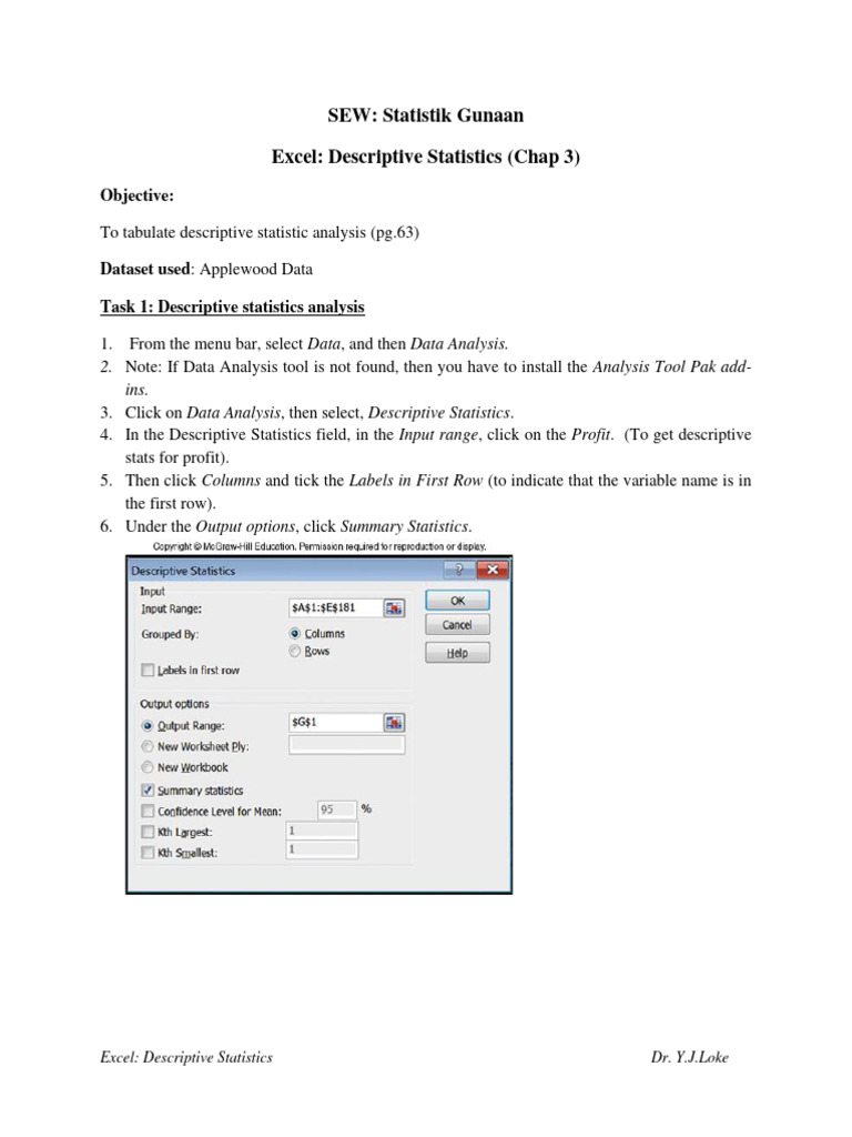 Excel Chap 3 Descriptive Statistics | PDF