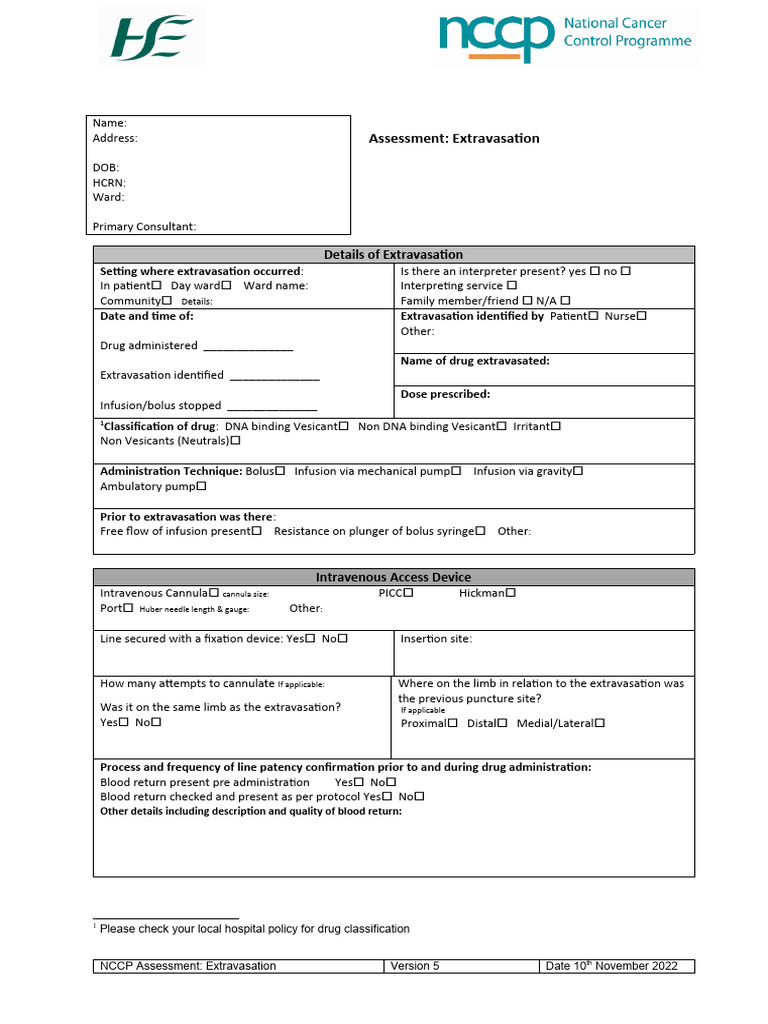 Extravasation Assessment and Management Guide | PDF