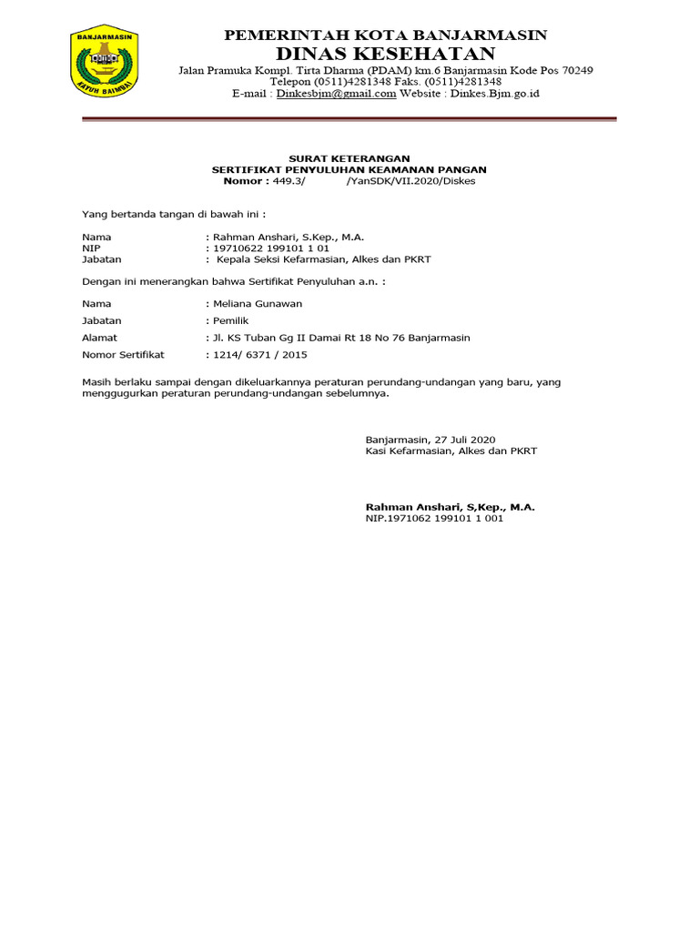 Surat Ket PIRT | PDF