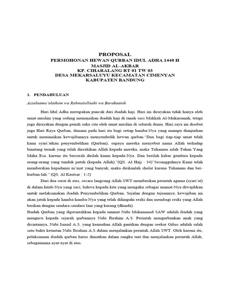 Proposal Qurban Idul Adha Masjid Al-Akbar | PDF