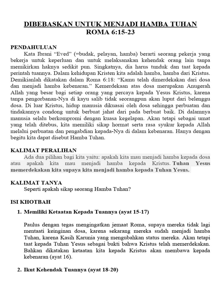 Dibebaskan Untuk Menjadi Hamba Tuhan | PDF