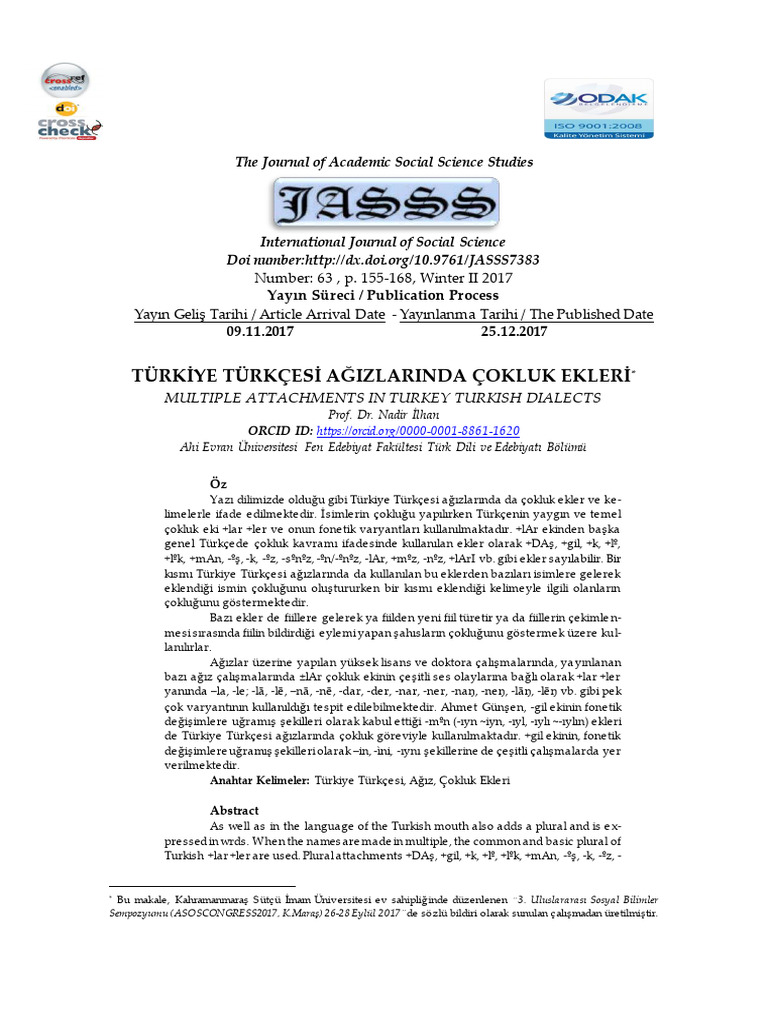 Turki Ye Turkcesi Agizlarinda Cokluk Ekl | PDF