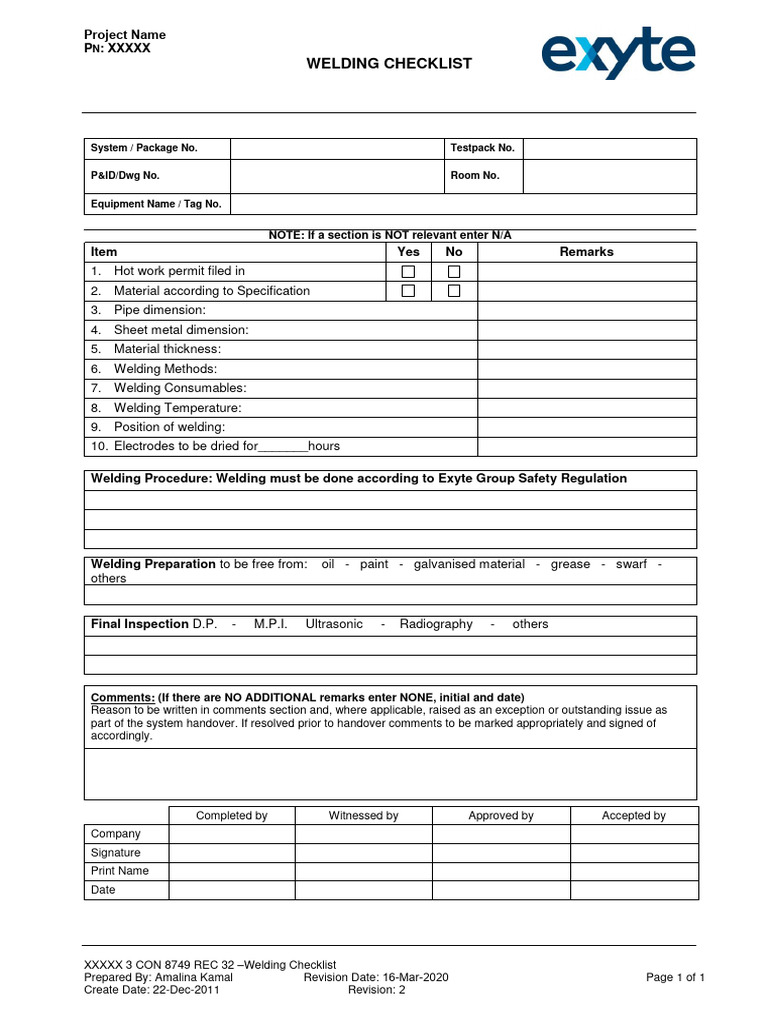 MECH-REC32_Welding-Checklist | PDF