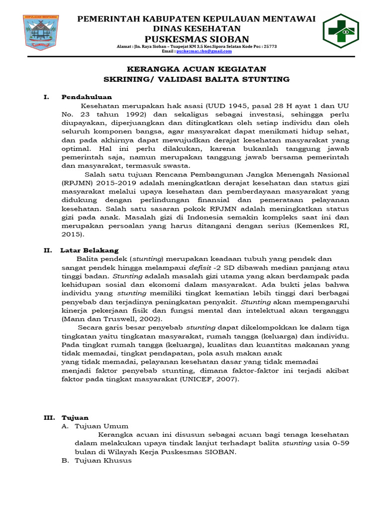 Skrining Stunting Balita Puskesmas Sioban | PDF