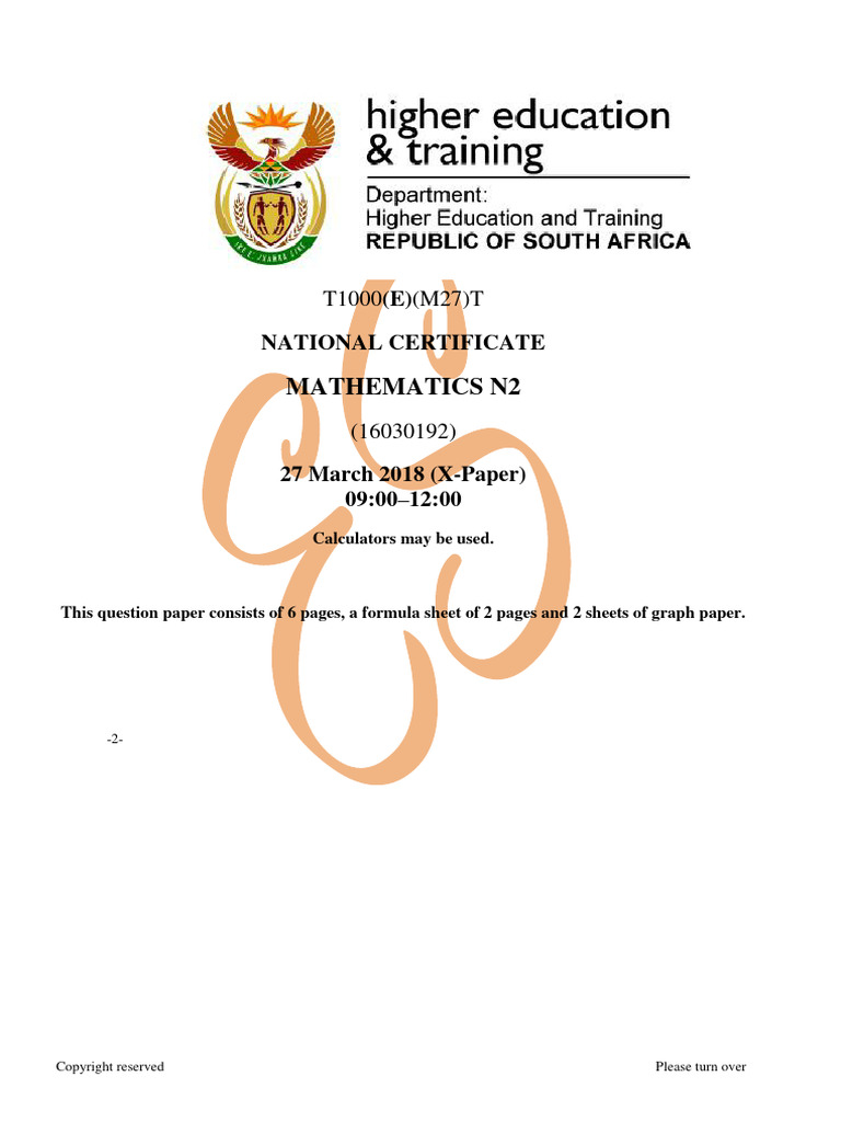 T1000 - MATHEMATICS N2 QP APR 2018 Signed Off | PDF | Circle | Area