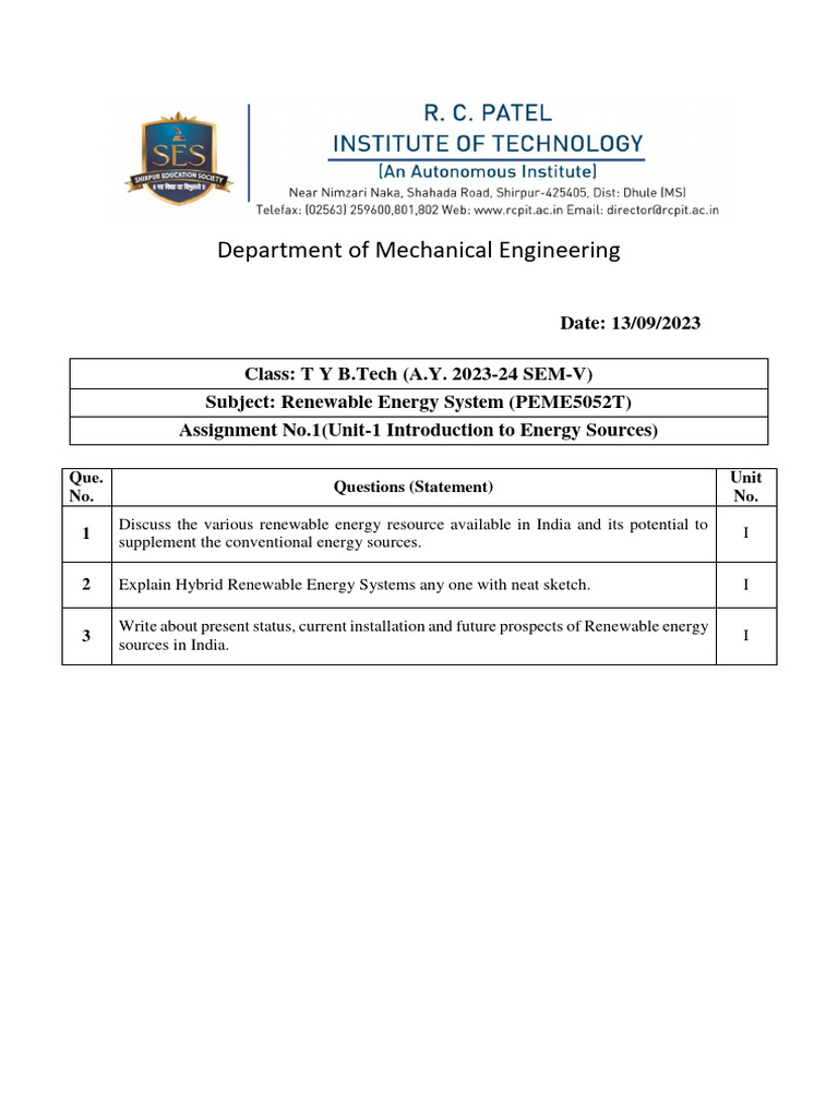 RES - Assignments - SEM-5 | PDF | Turbine | Wind Turbine