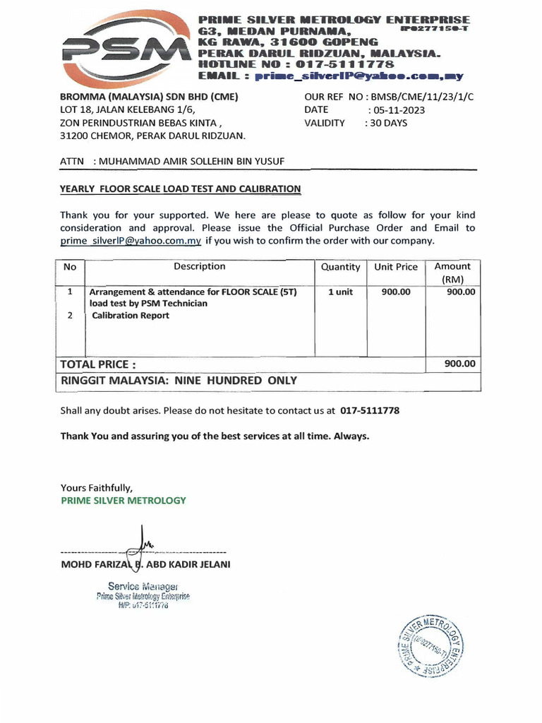 Quotation Calibration and Stamping Floor Scales, Crane Scales (Cme) Nov ...