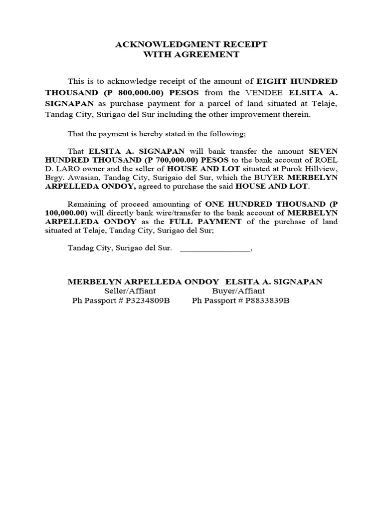 Acknowledgment Receipt With Agreement | PDF