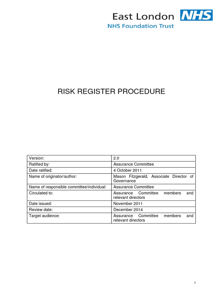 Risk Register Procedure | PDF | Governance | Risk
