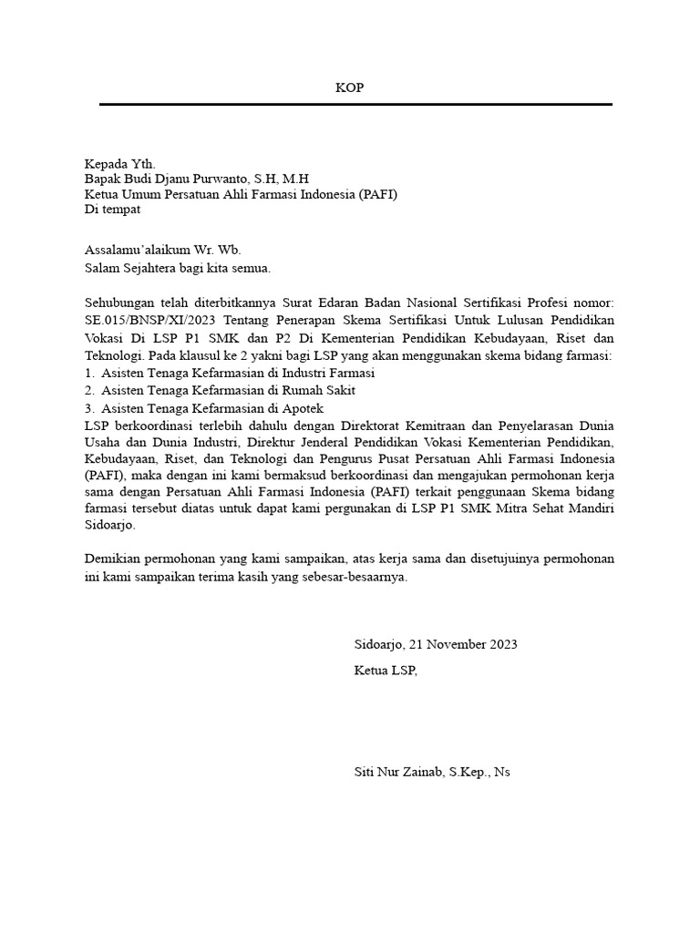 Draft Permohonan Mou Penggunaan Skkk Pafi | PDF