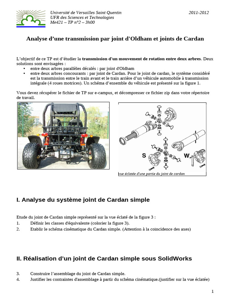 Étude du Joint de Cardan en Mécanique | PDF | Mécanique | Ingénierie ...
