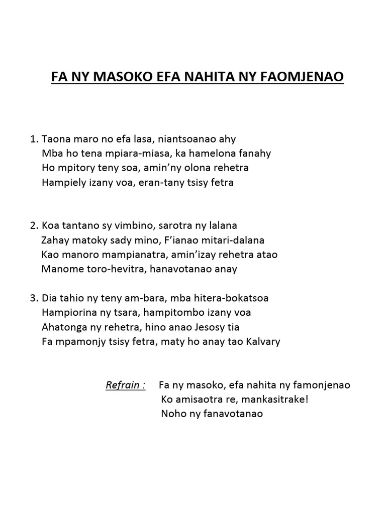 Fa Ny Masoko Efa Nahita Ny Faomjenao | PDF