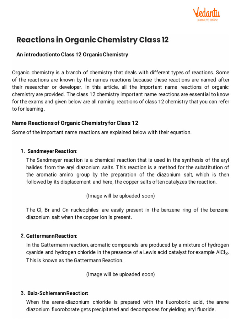 Name Reactions in Chemistry 12 2023 | PDF