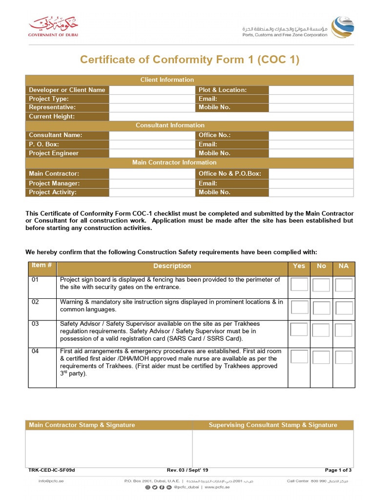 TRK-CED-IC-SF09d, COC-1 Form Checklist | PDF | Waste | Risk Assessment
