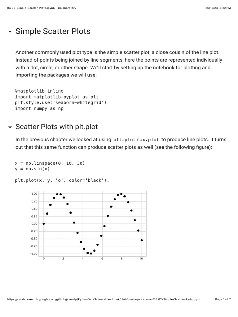 04.02-Simple-Scatter-Plots - Ipynb - Colaboratory | PDF | Computing 04.02-Simple-Scatter-Plots - Ipynb - Colaboratory | PDF | Computing