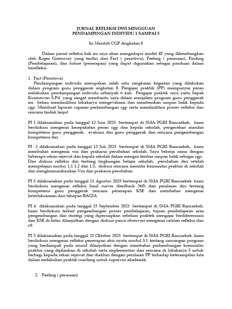 Jurnal Refleksi Dwi Mingguan Pi | PDF