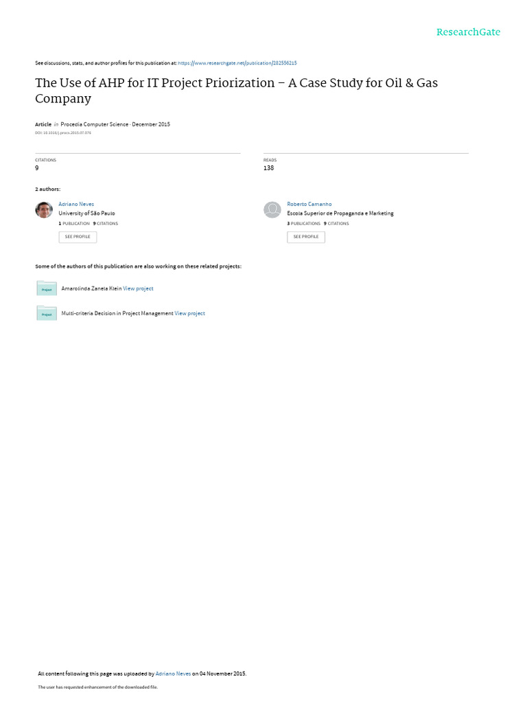 The Use of AHP For IT Project Priorization - A Cas | PDF | Decision ...
