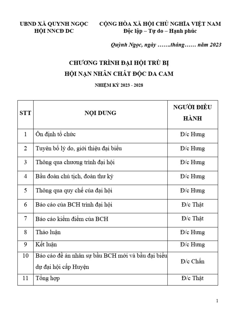 Kich Ban Dai Hoi Nan Nhan Chat Doc Da Cam | PDF
