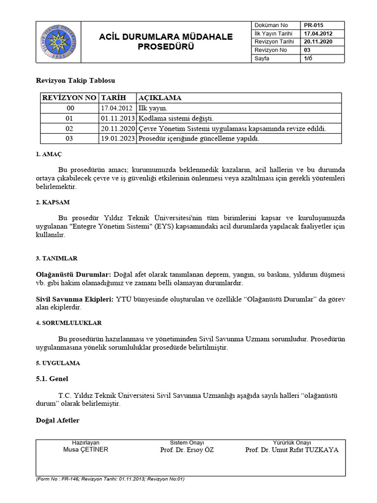 PR-015-Acil Durumlara Müdahale Prosedürü | PDF
