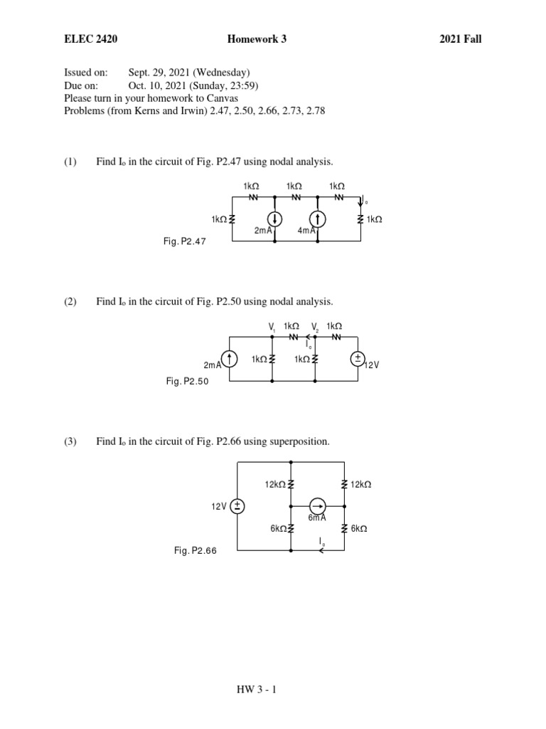 Elec2420 HW3 | PDF | Electrical Engineering | Electrical Circuits