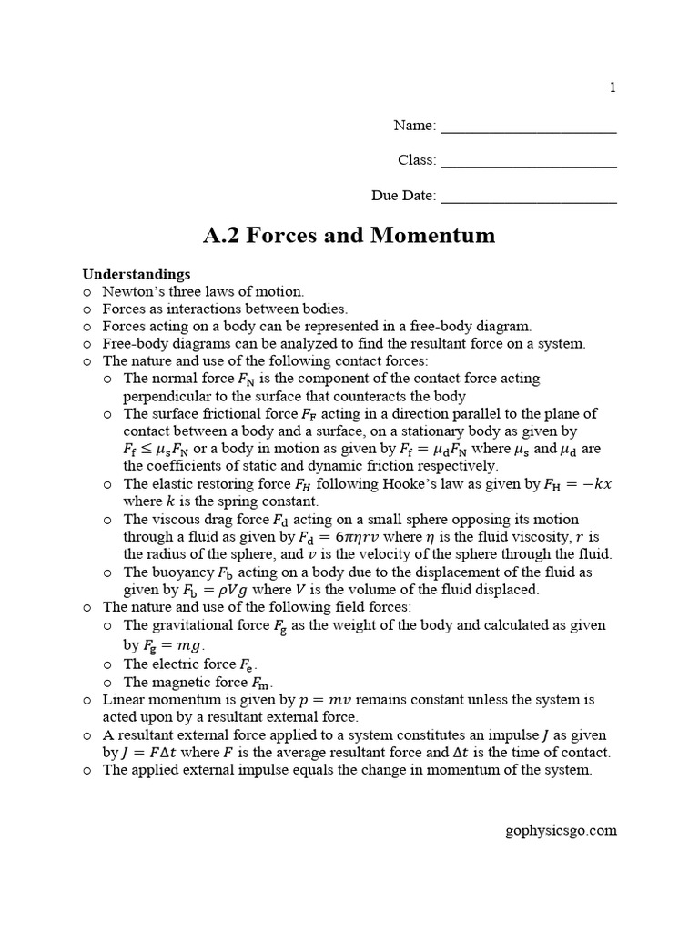 A.2 Forces and Momentum | PDF | Force | Collision