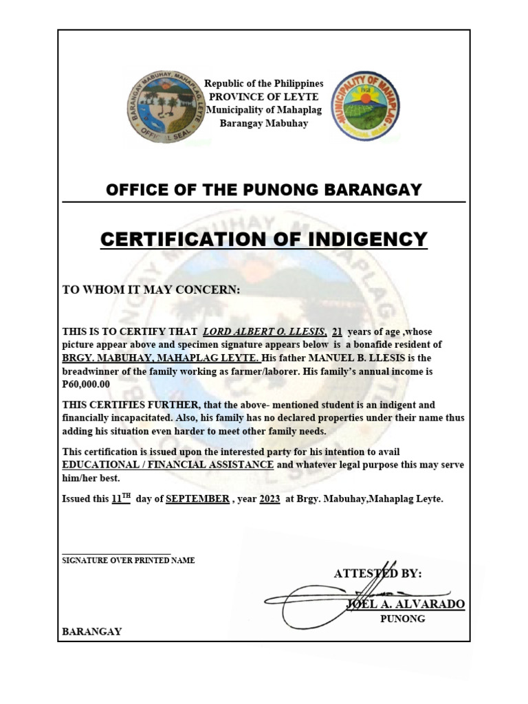 CERTIFICATION OF PROOF OF INCOME | PDF