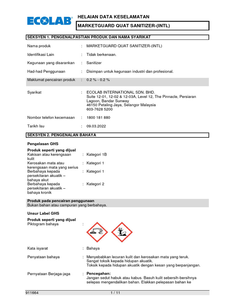 Marketguard Quat Sanitizer-9Mar2022, 21Pg | PDF