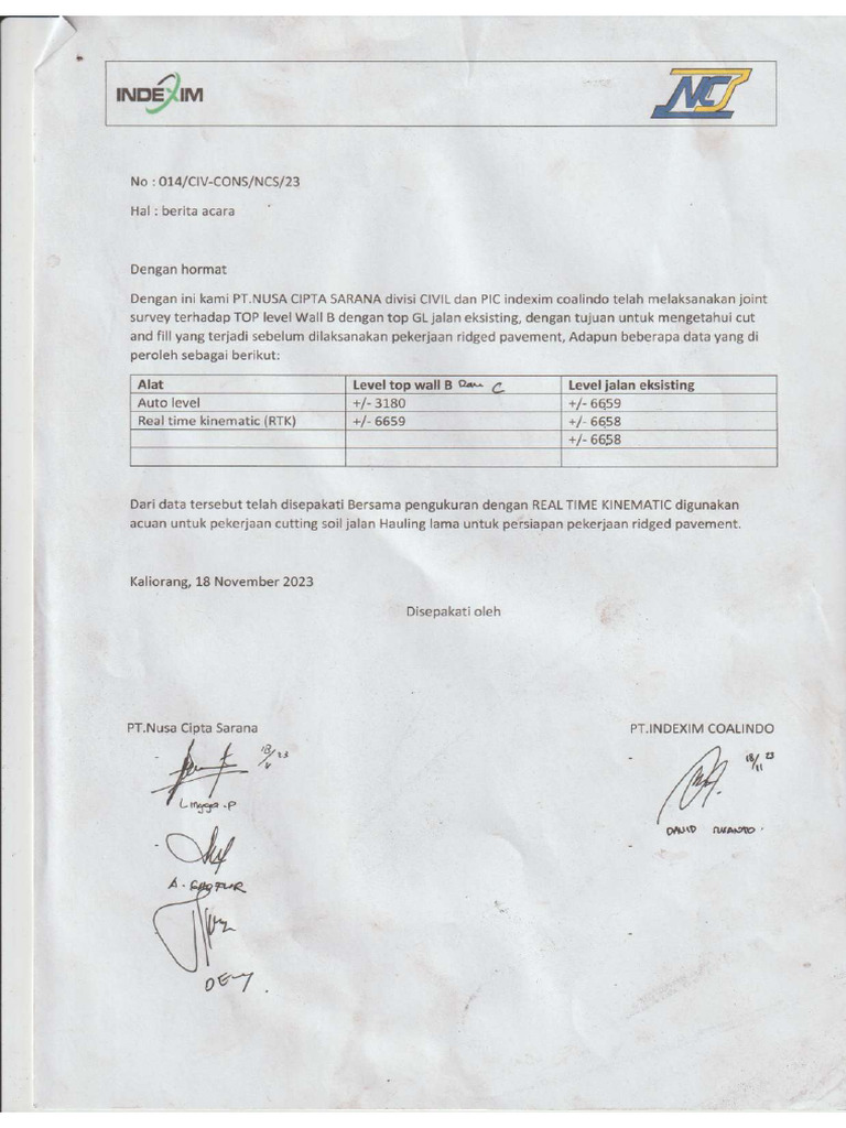 Joint Survey 015 Elevasi Jalan Hopper 1B Baru | PDF