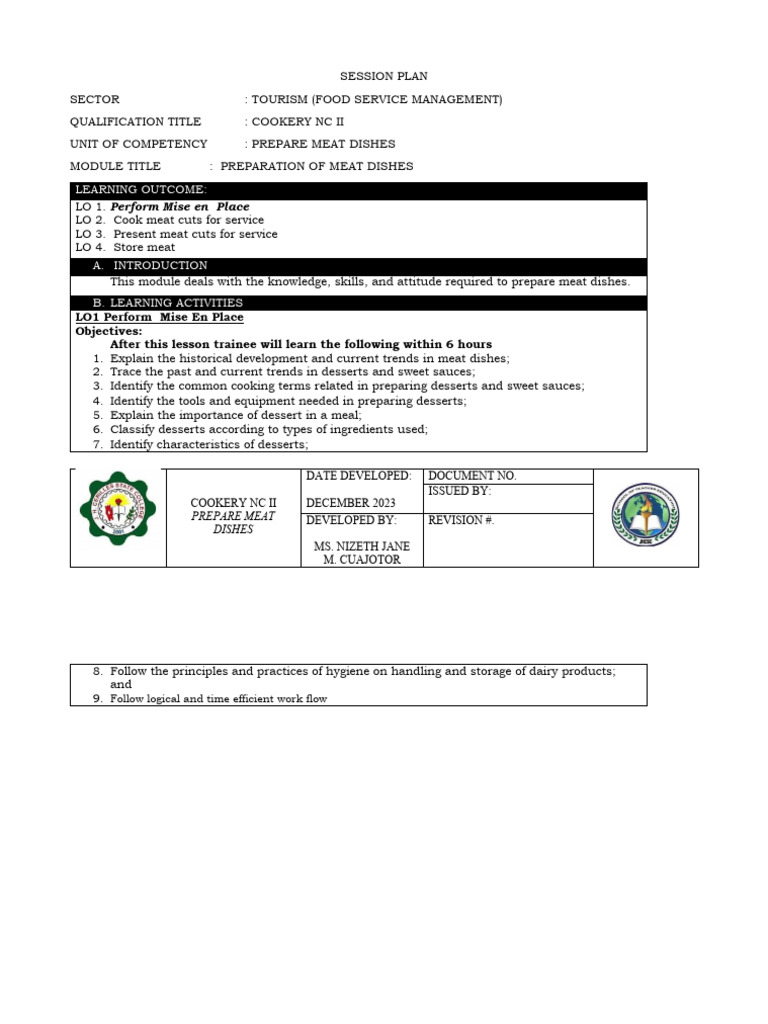 Session Plan (Cuajotor) | PDF | Cooking | Learning