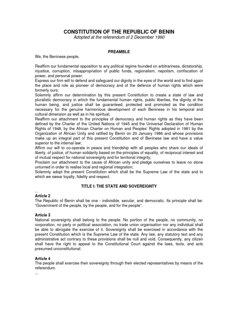 Constitution of Benin | PDF