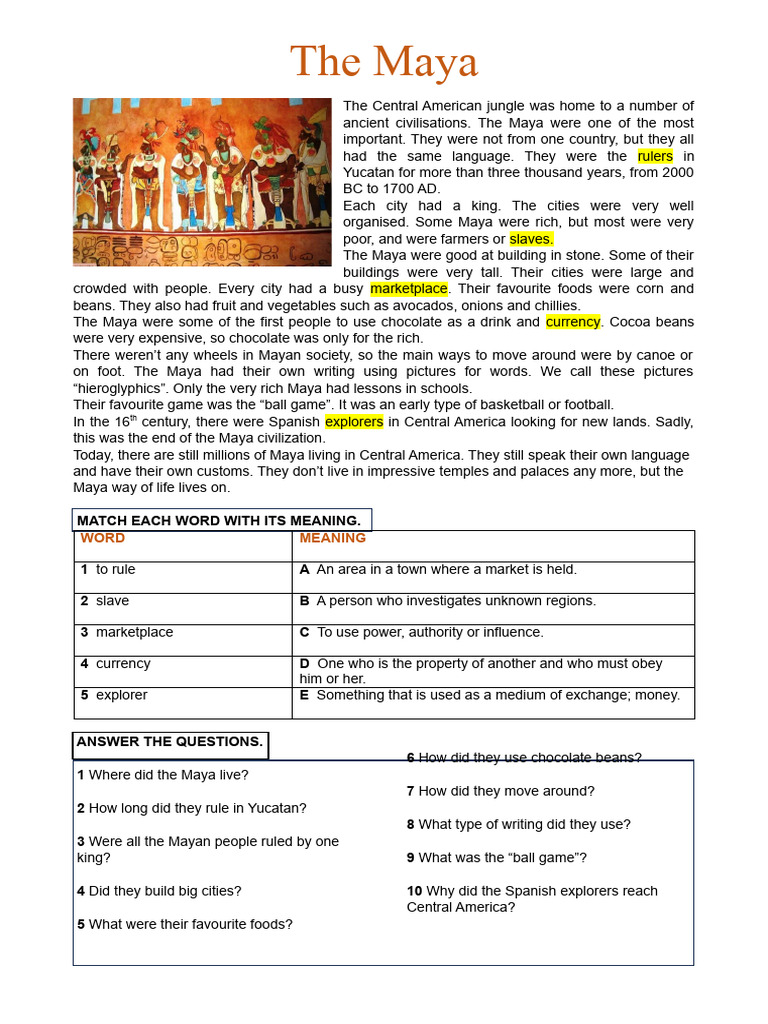 The Maya Reading Activity - 151463 | PDF | Maya Civilization | Chocolate